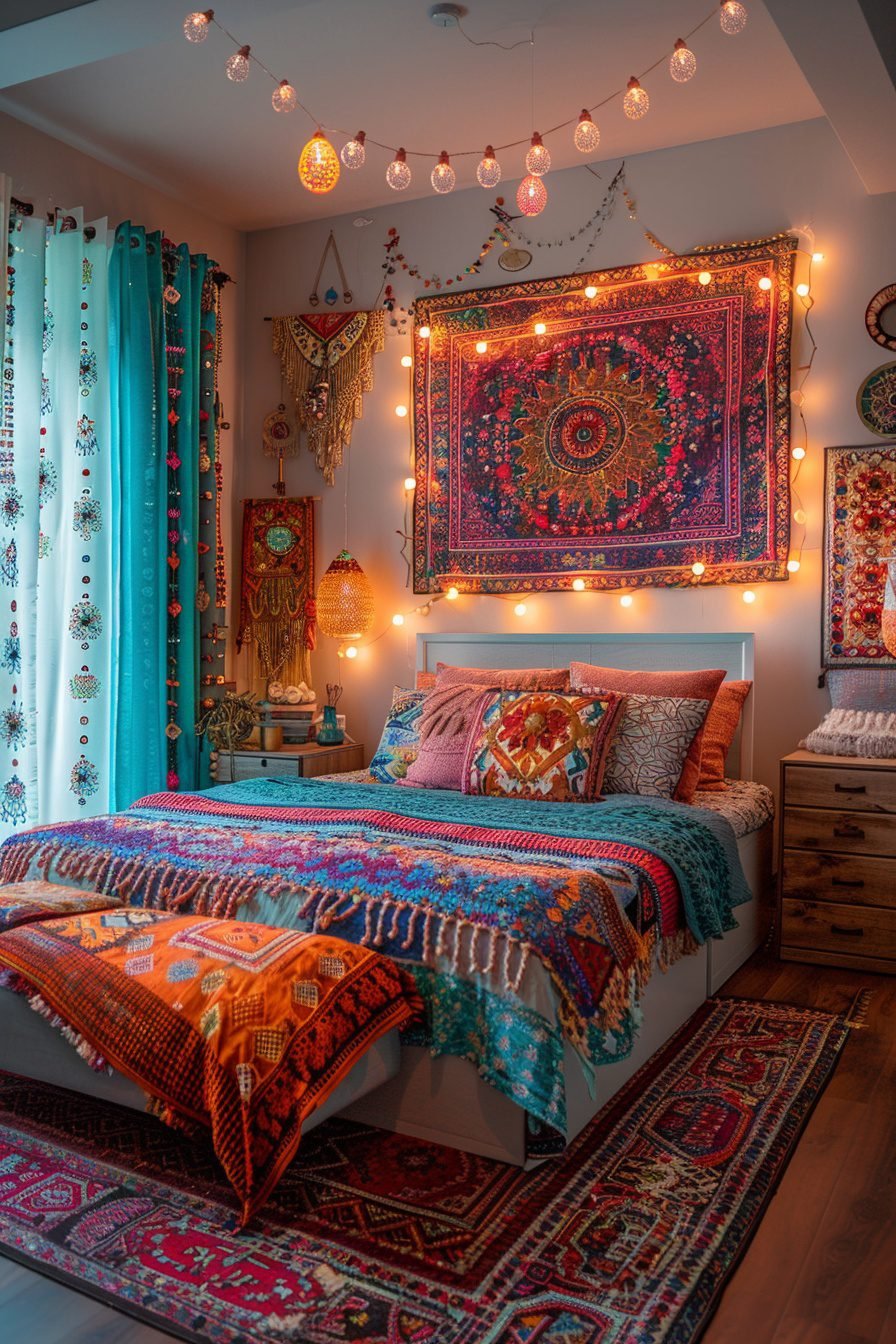 29 Boho Bedroom With Curtain Lights Ideas: Create A Magical Atmosphere ...