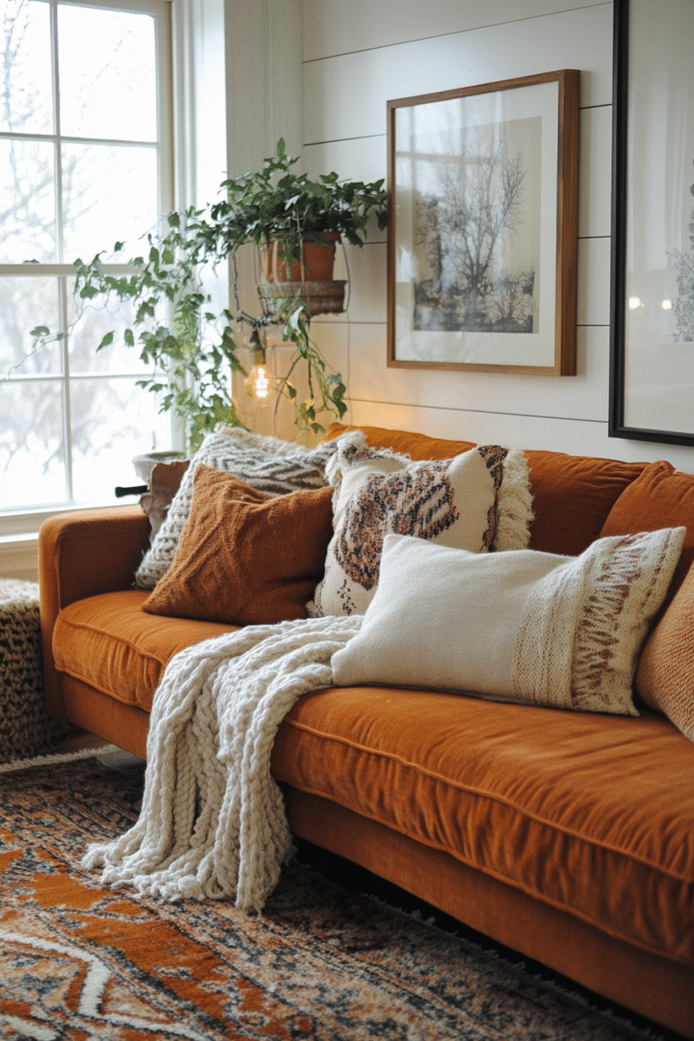 29 Rust Couch Living Room Ideas That Bring Warmth And Joyful Style ...
